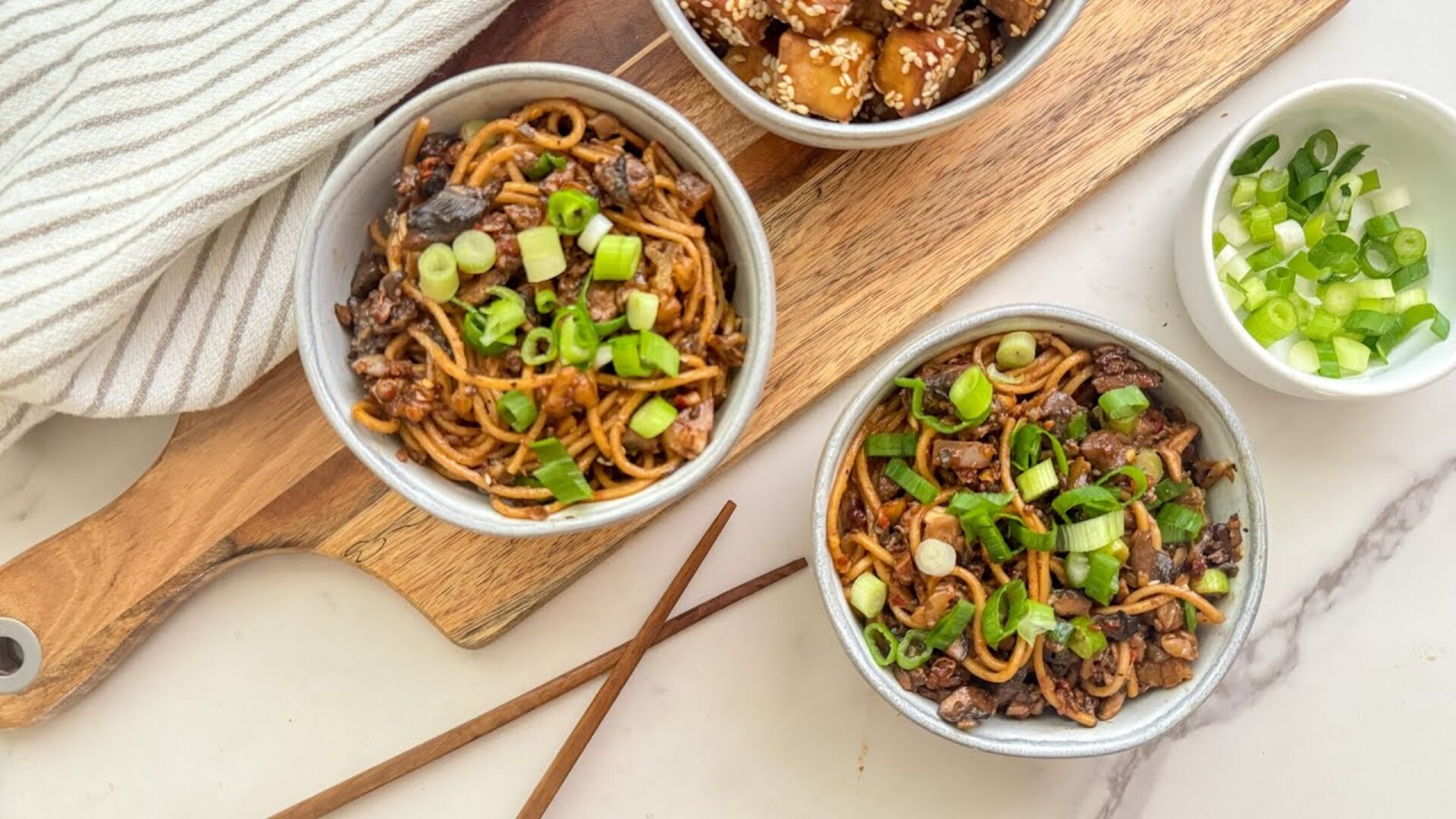 Vegetarian mushroom-walnut dan dan noodles recipe