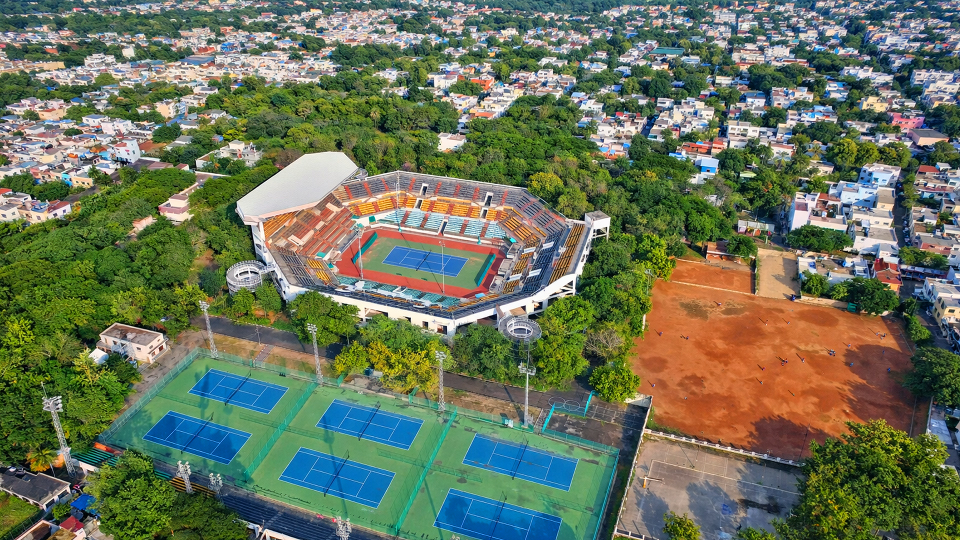 Aerial views of the SDAT tennis stadium in Chennai