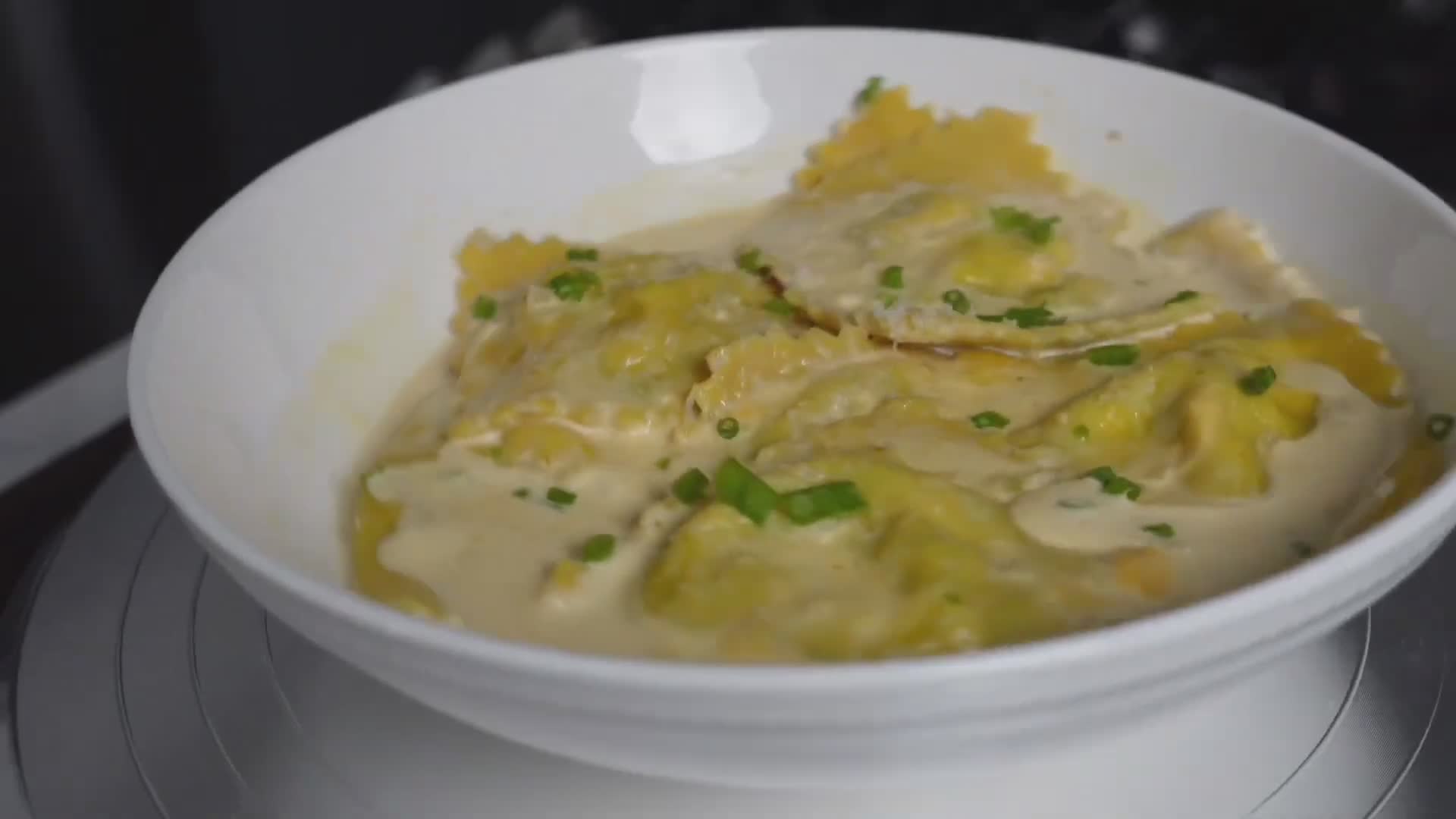 Fresh pumpkin ravioli with handmade pasta sheets