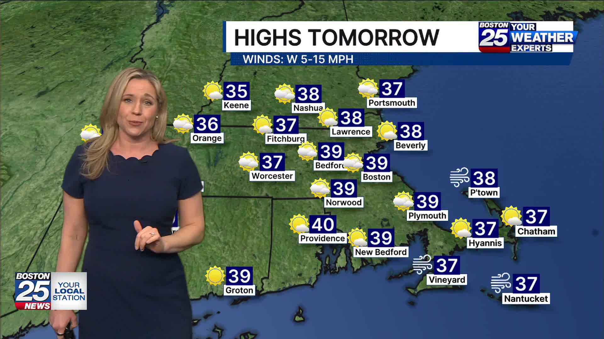 Rain clears, turning windy