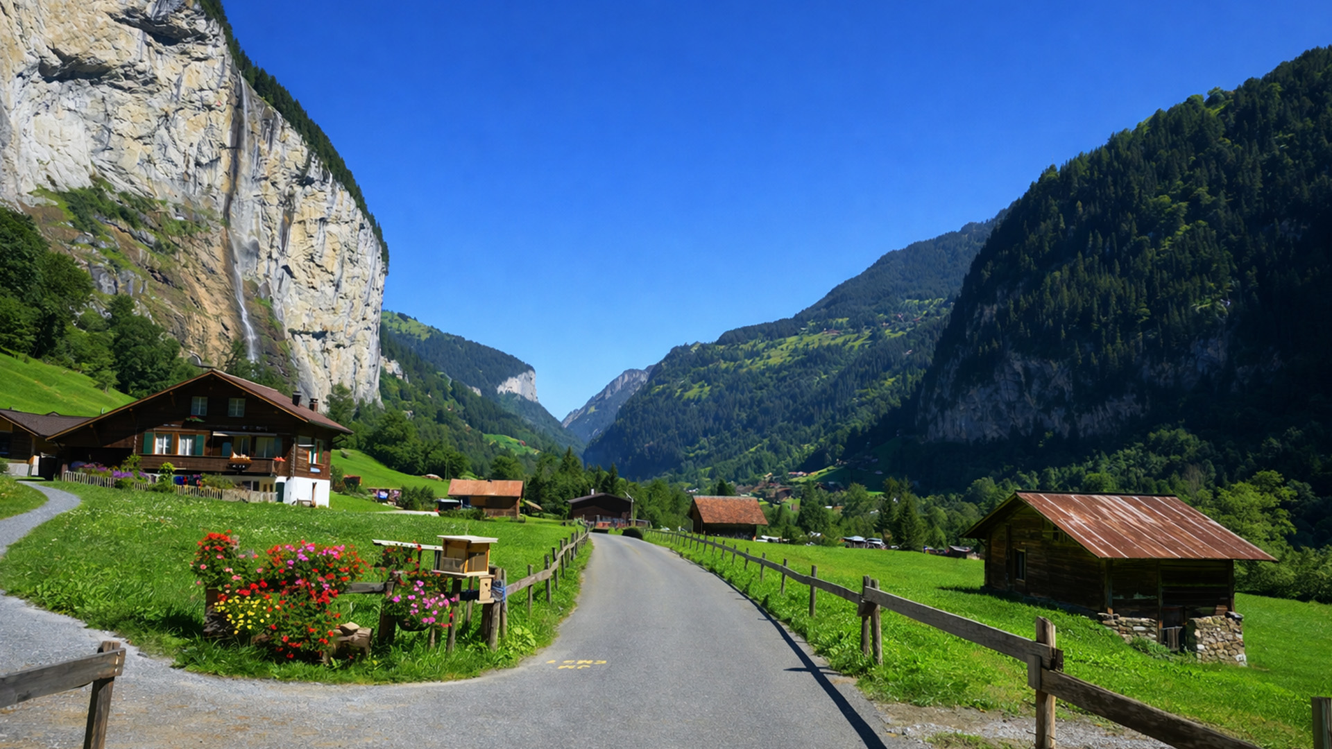 Walking through Lauterbrunnen Valley in the Swiss Alps (4K)