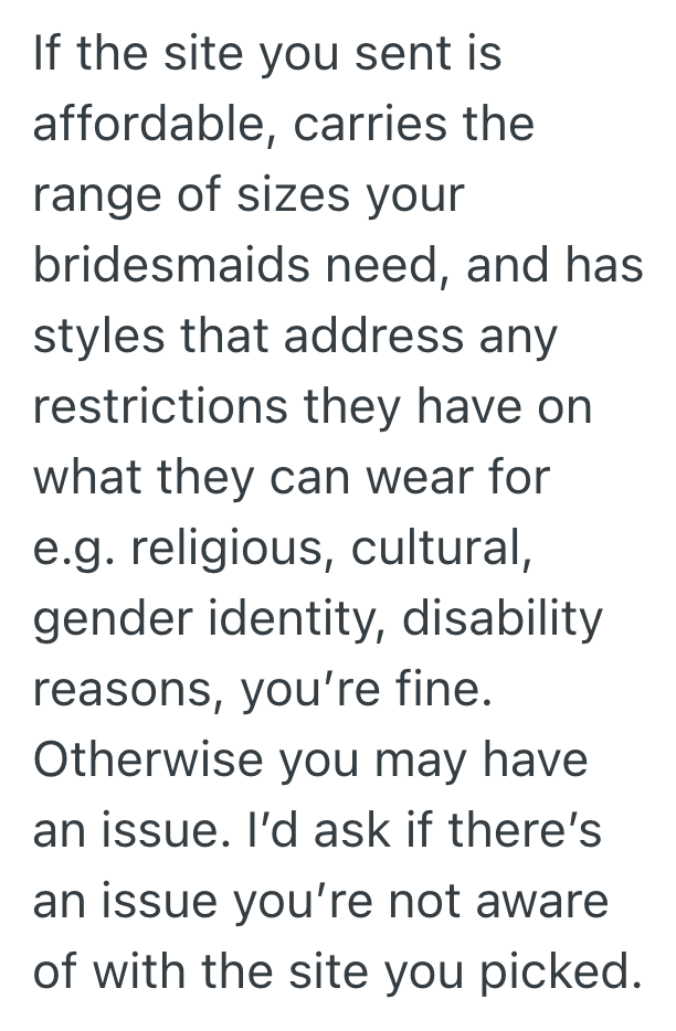 Bride sent a simple website link for bridesmaids to buy their dresses ...