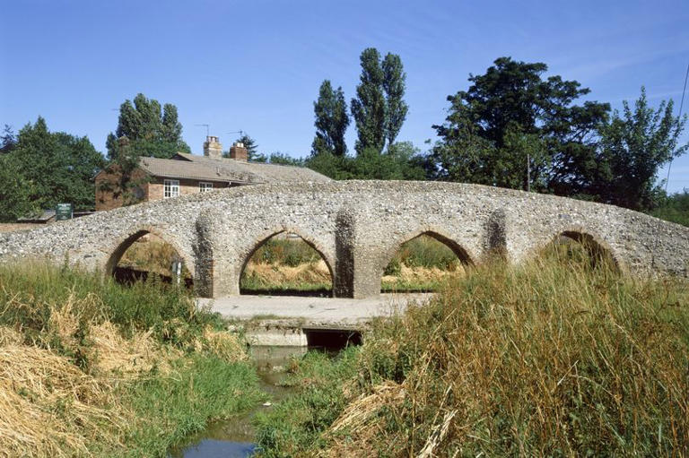 Medieval bridge on an ancient road that once linked Cambridge with Suffolk