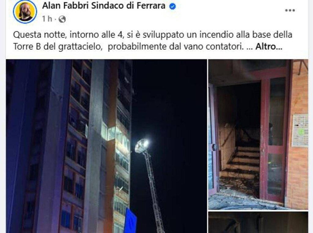 Ferrara, incendio al grattacielo: evacuate circa 200 persone