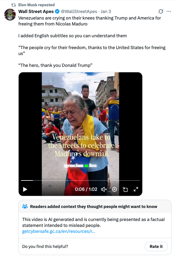 AI-generated videos and photos about Venezuela flood social media