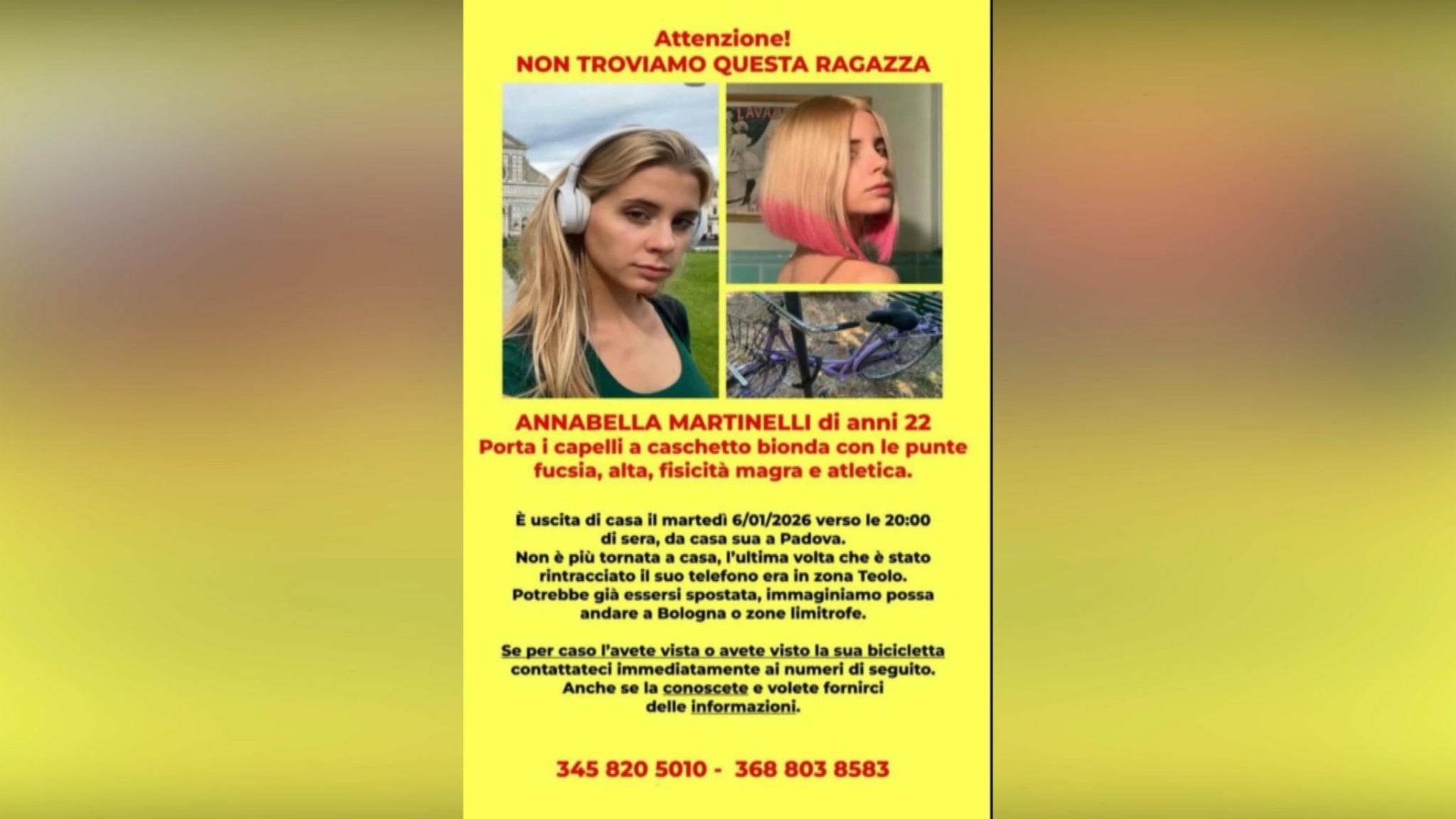 Quinto giorno di ricerche di Annabella Martinelli. La studentessa di ...