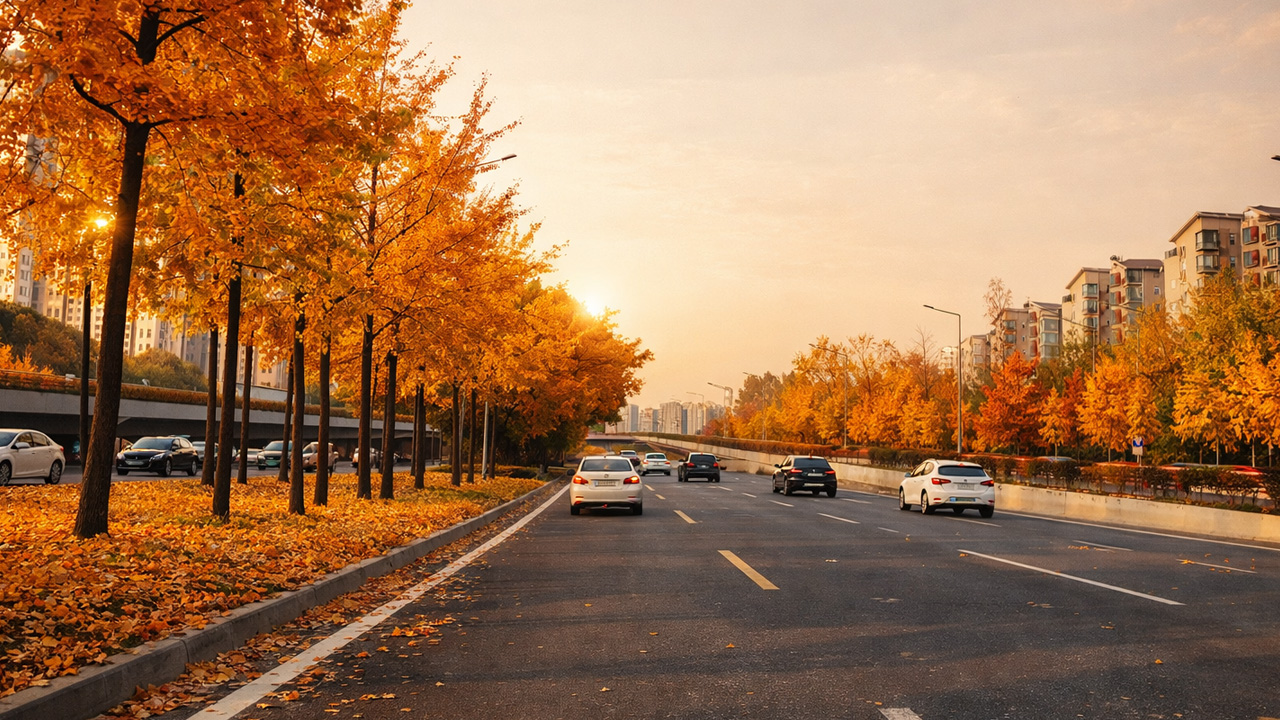 What is it like driving during autumn in China?