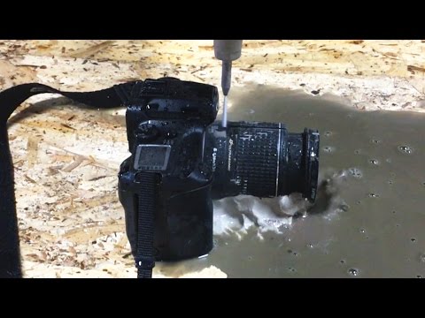 Cutting an SLR camera with a 60,000 PSI waterjet