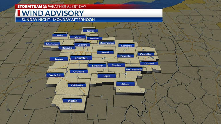 Columbus weather: Showers, strong winds, cold blast by daybreak Monday