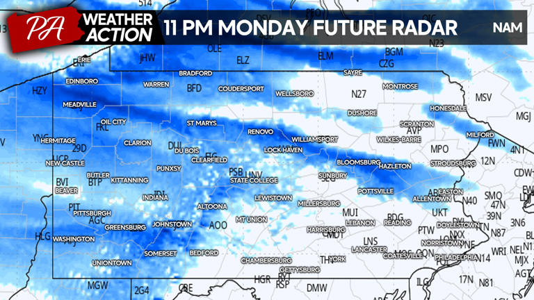 Lake effect snow squalls & high winds likely Monday into Tuesday in PA