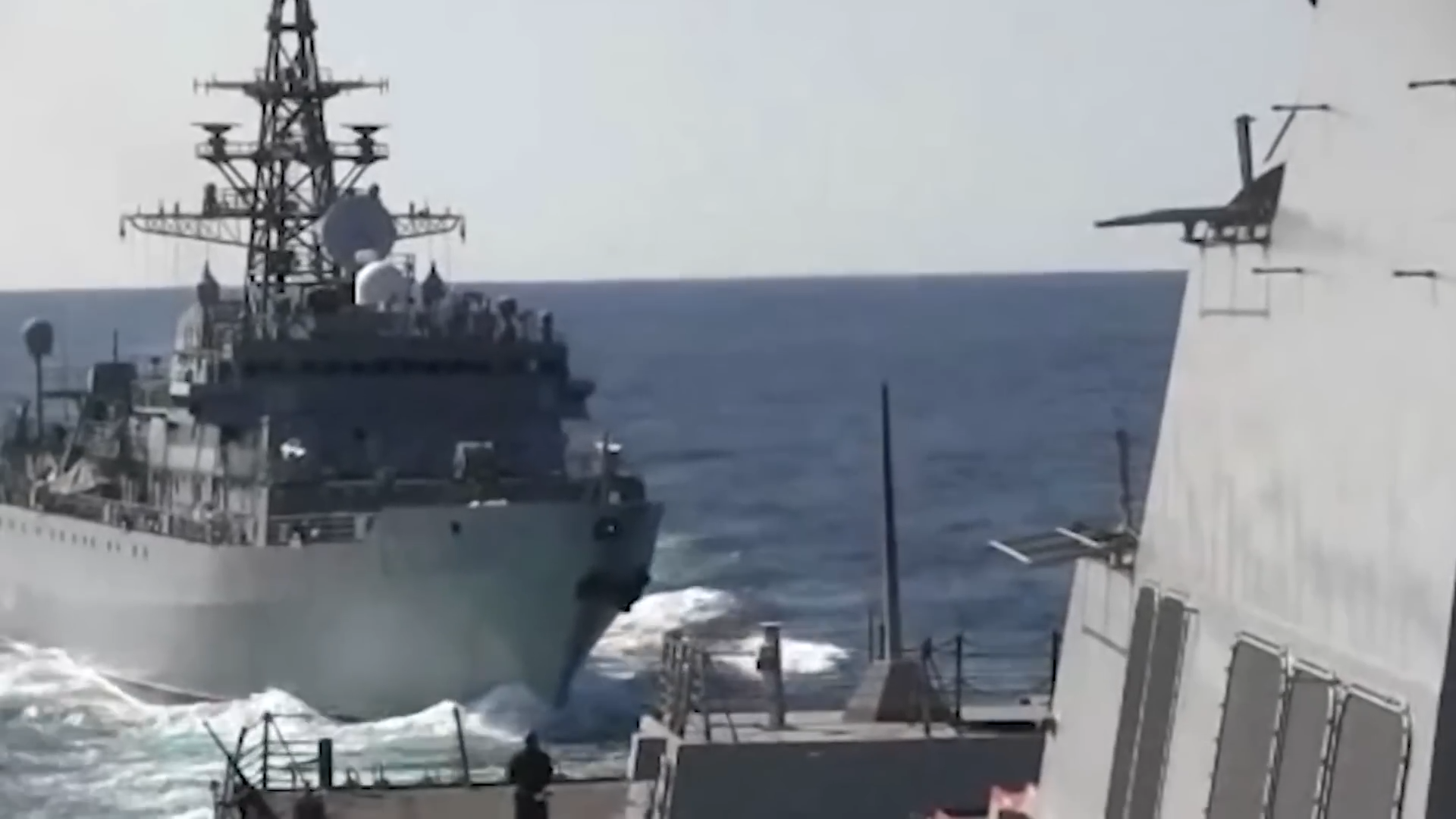 Russian warship nearly collides with US destroyer | Chilling naval footage