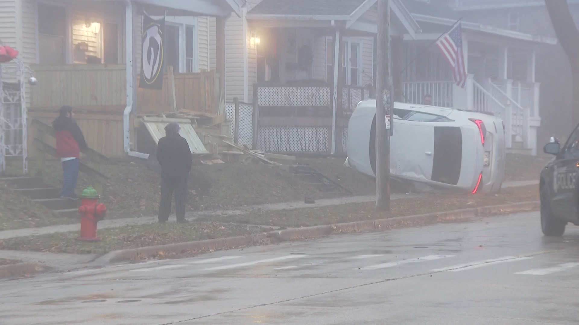 Car flips onto side after crash in Milwaukee's Bay View neighborhood