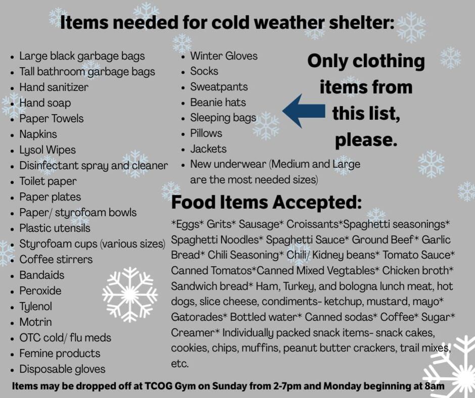 Cold weather shelters opening in Mobile County Monday, asking for donations