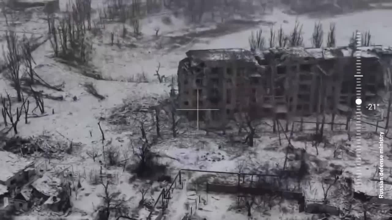 Drone footage shows Russian flags waved in Ukraine's Myrnohrad