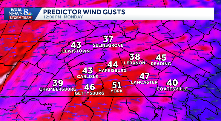 Impact days Monday and Tuesday due to high wind gusts