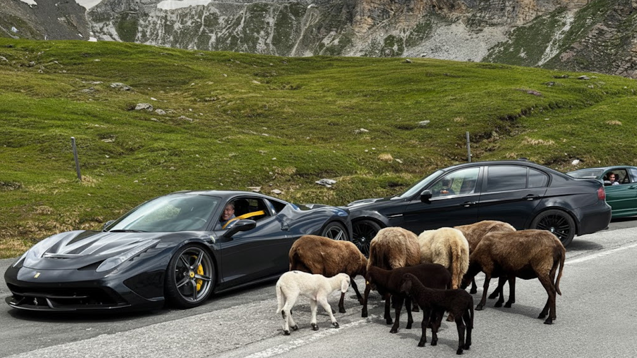 Ferrari and Porsche drifting on mountain roads