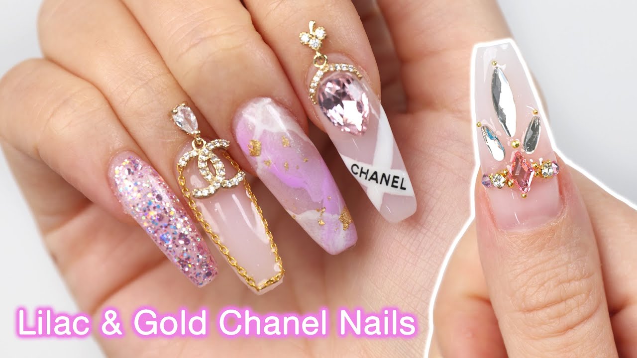 DIY polygel nail extensions + Chanel inspired nail art