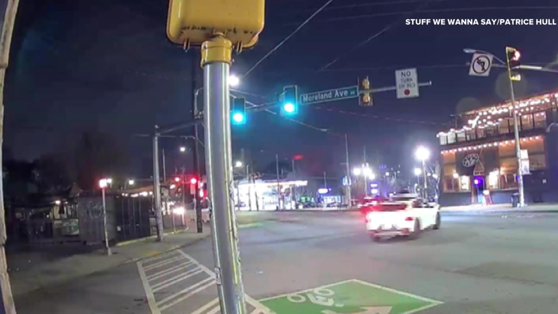 Video shows moments woman drove car onto sidewalk in Little Five Points