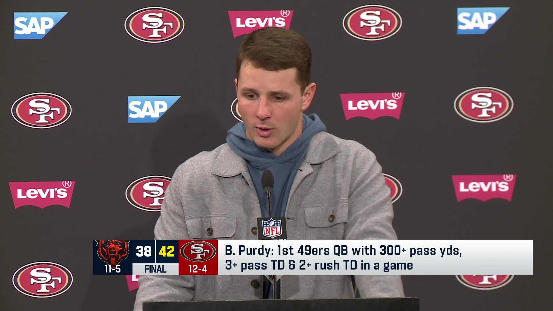 Purdy, Shanahan discuss 49ers shootout win vs. Bears in Week 17