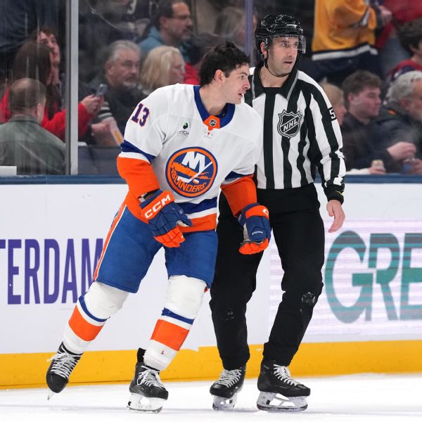 Islanders' Mathew Barzal two-hand chops Blue Jackets' Marchment