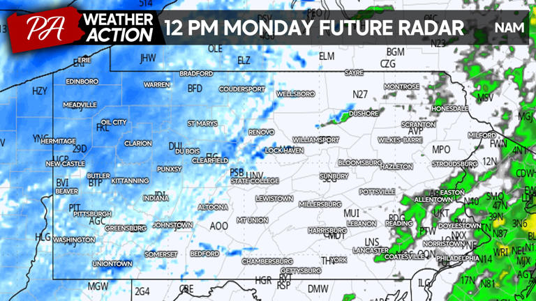 Lake effect snow squalls & high winds likely Monday into Tuesday in PA