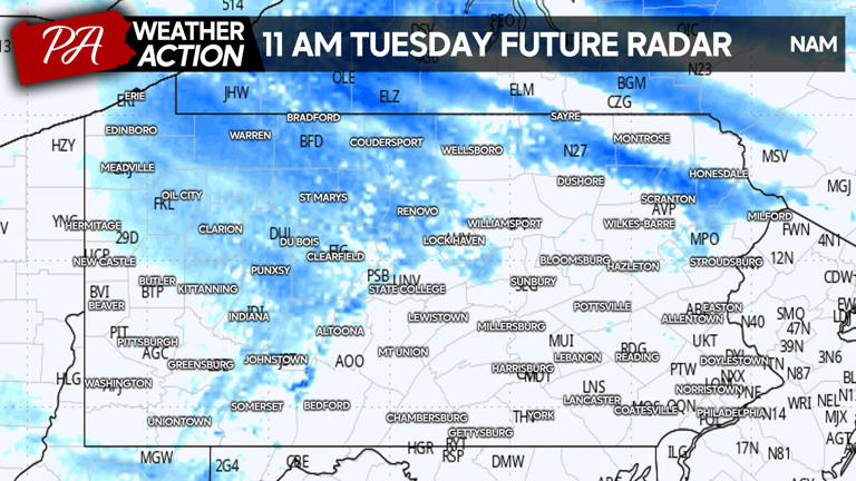 Lake effect snow squalls & high winds likely Monday into Tuesday in PA