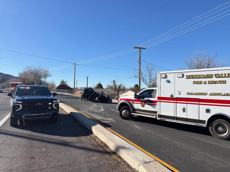 Two-vehicle crash causes rollover in Hurricane, one injured