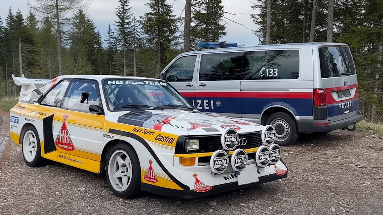 Classic Audi going wild with burnouts and flames?