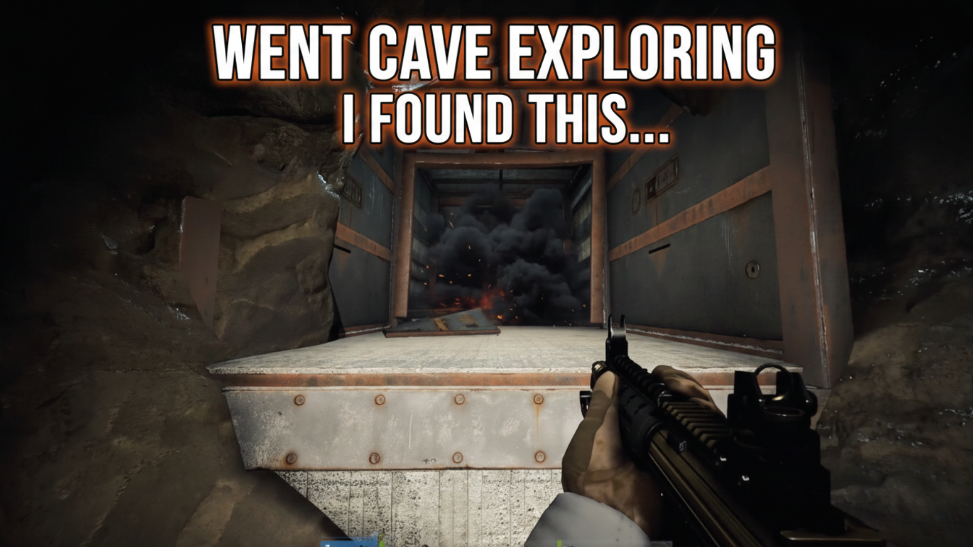 Exploring a cave and discovering a base without doors