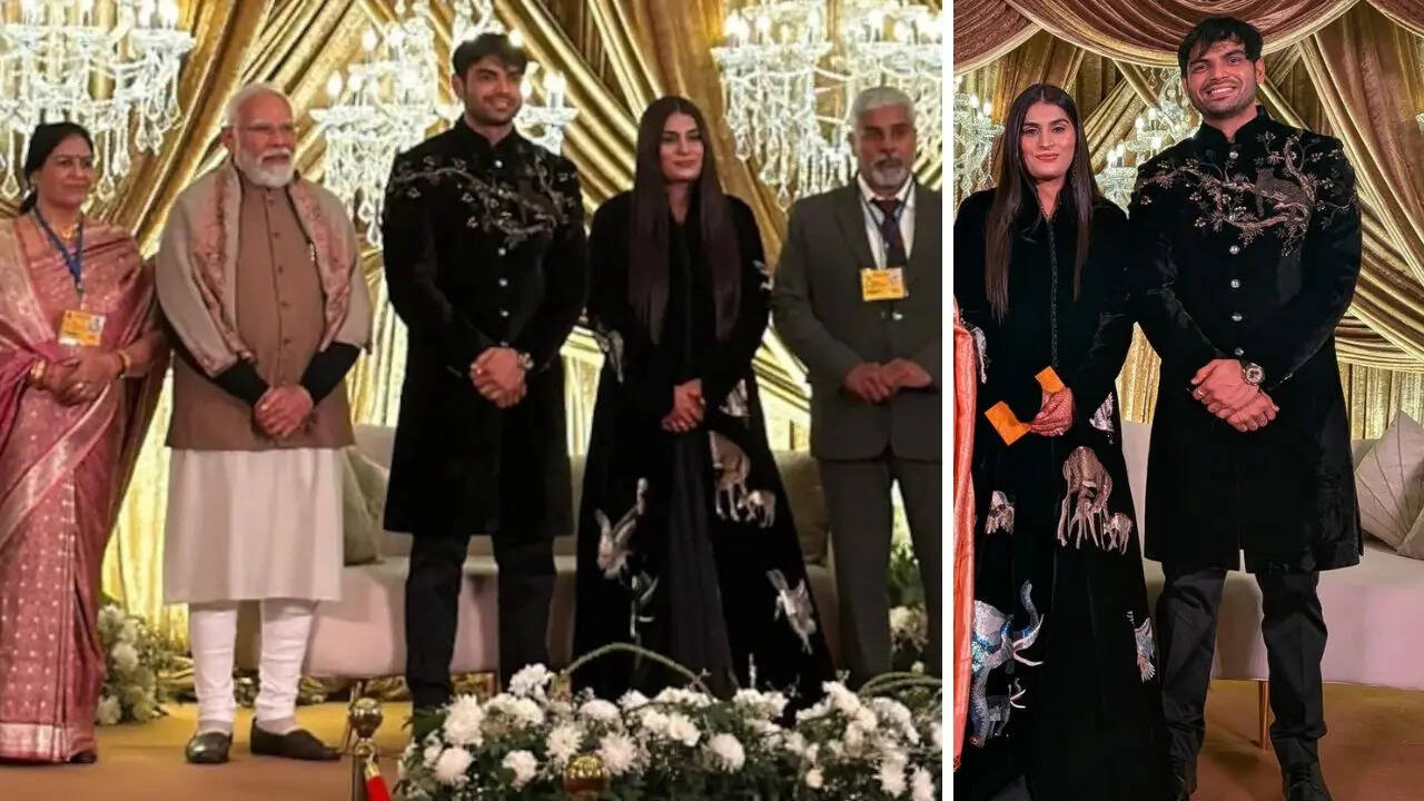 Neeraj Chopra and Himani Mor keep it classic in coordinated Rohit Bal ...