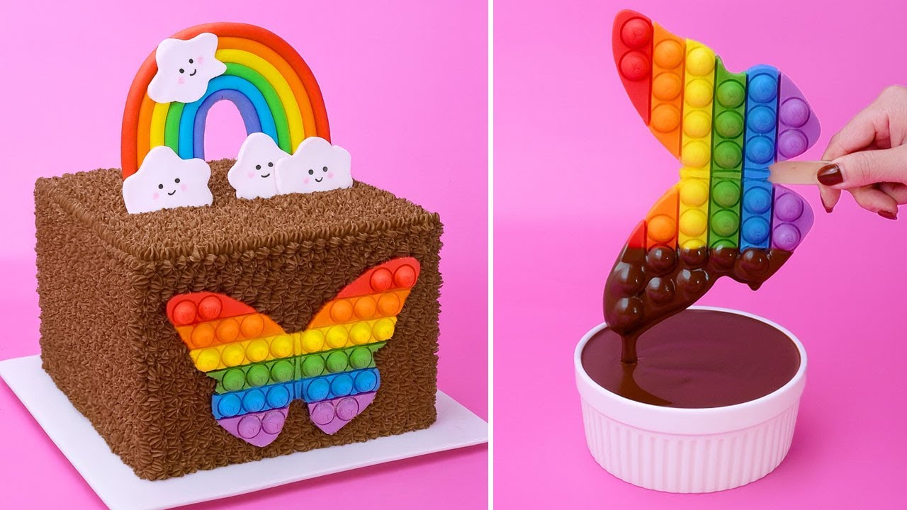 Rainbow butterfly cake and chocolate dip pop-it