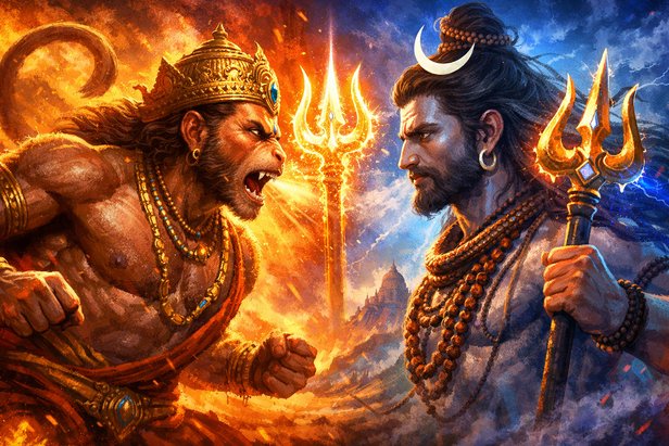 What happened that forced Hanuman to fight Shiva?