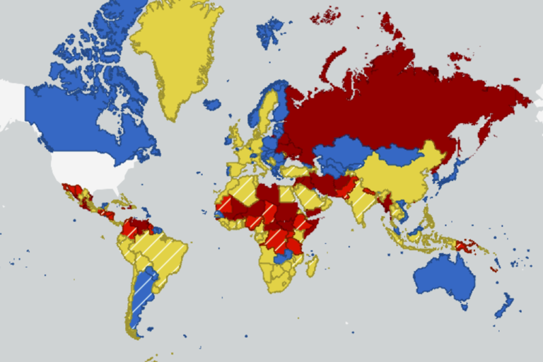 Map shows US travel warnings around world for 2026