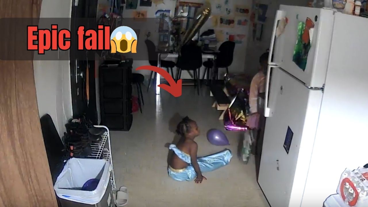Funny home security footage shows child falling over while trying to ...