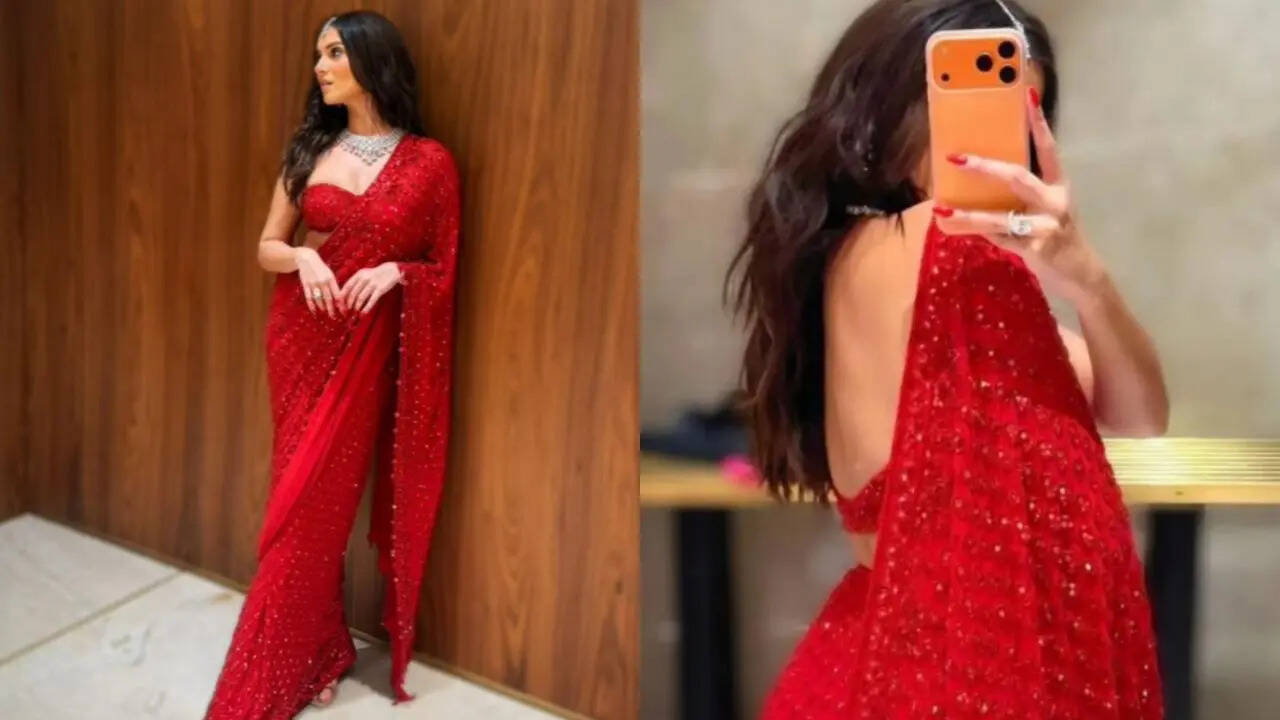 Tara Sutaria turns heads in a red hand-embroidered Arpita Mehta sari as ...