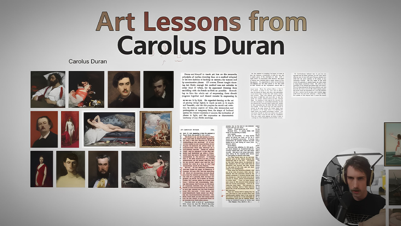 Drawing and art history research in a focused live stream