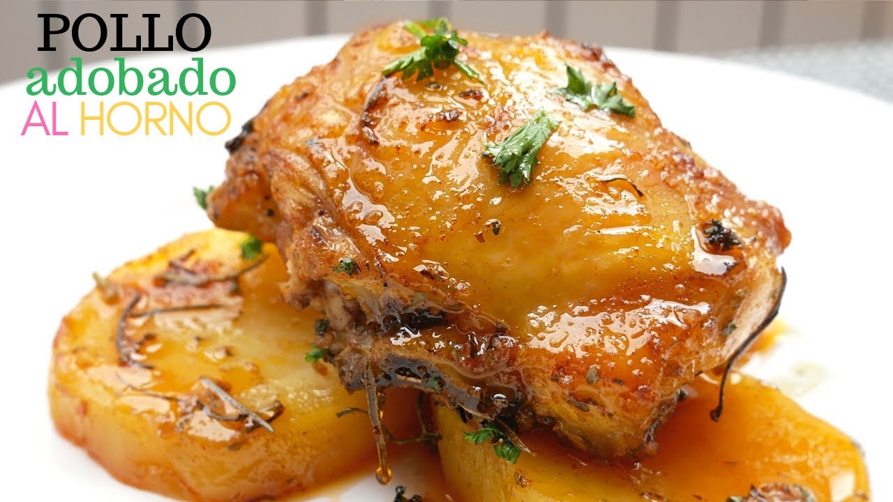 Pollo adobado al horno con patatas fácil