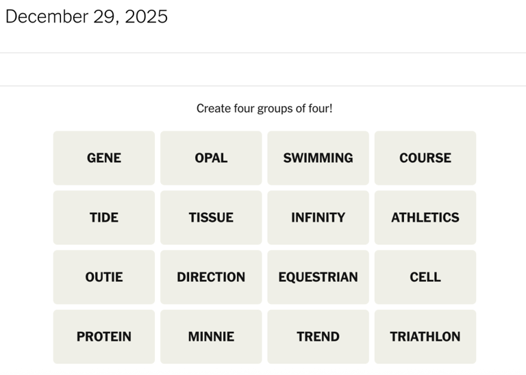 NYT ‘Connections’ hints and answers today, Monday, December 29