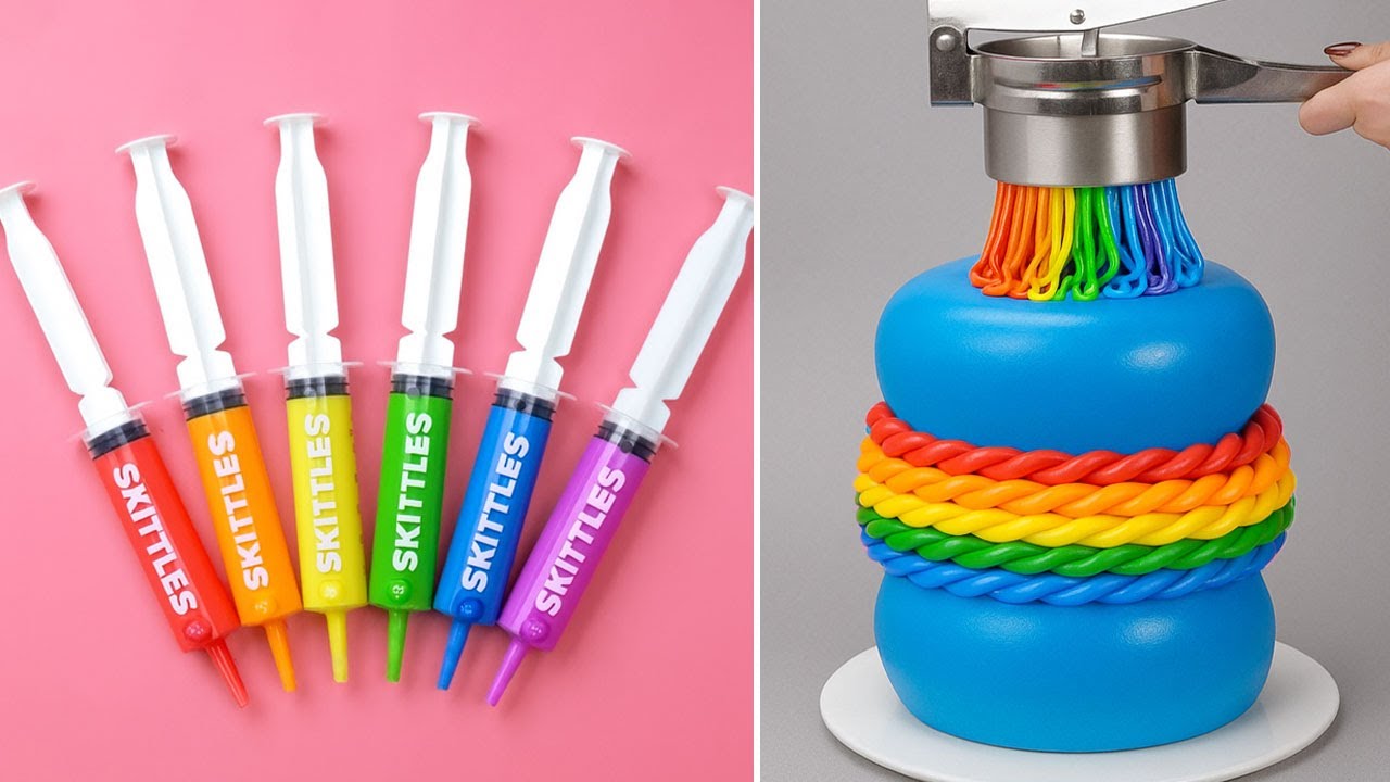 Rainbow candy filling and colorful cake extrusion