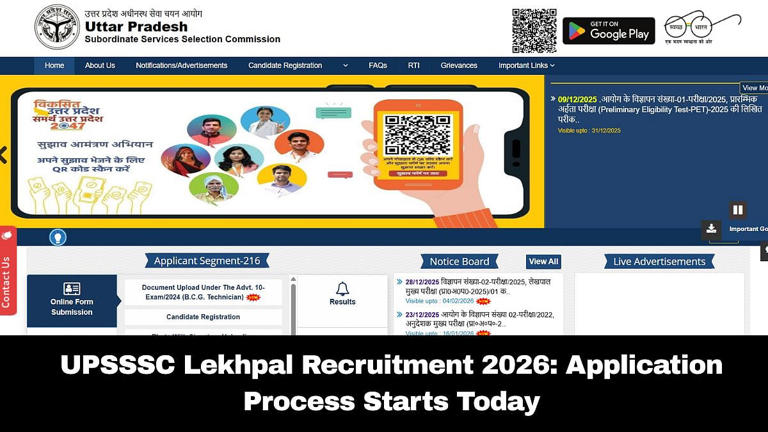 UPSSSC lekhpal recruitment 2026: Registration process starts today, OBC ...