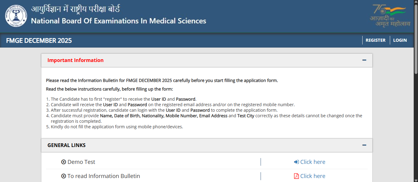 NBEMS FMGE December 2025 final application correction window opens at ...