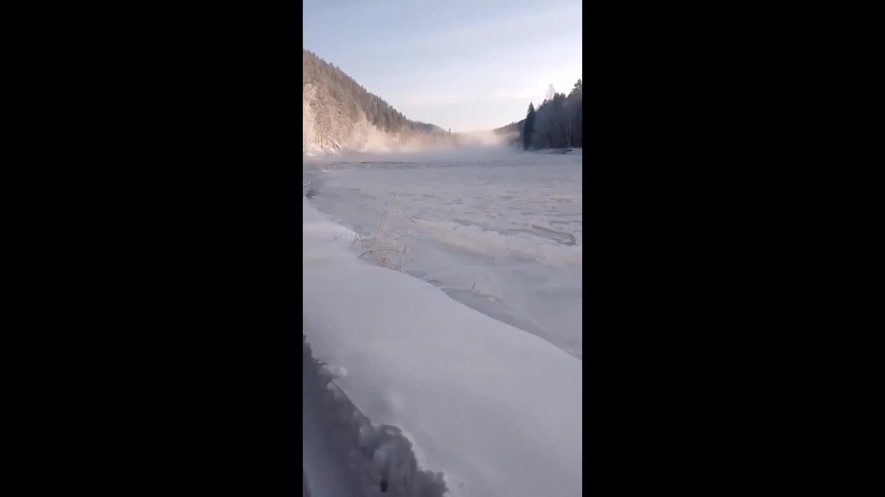 River ice surges in wave-like motion on Turka River, Buryatia, Russia