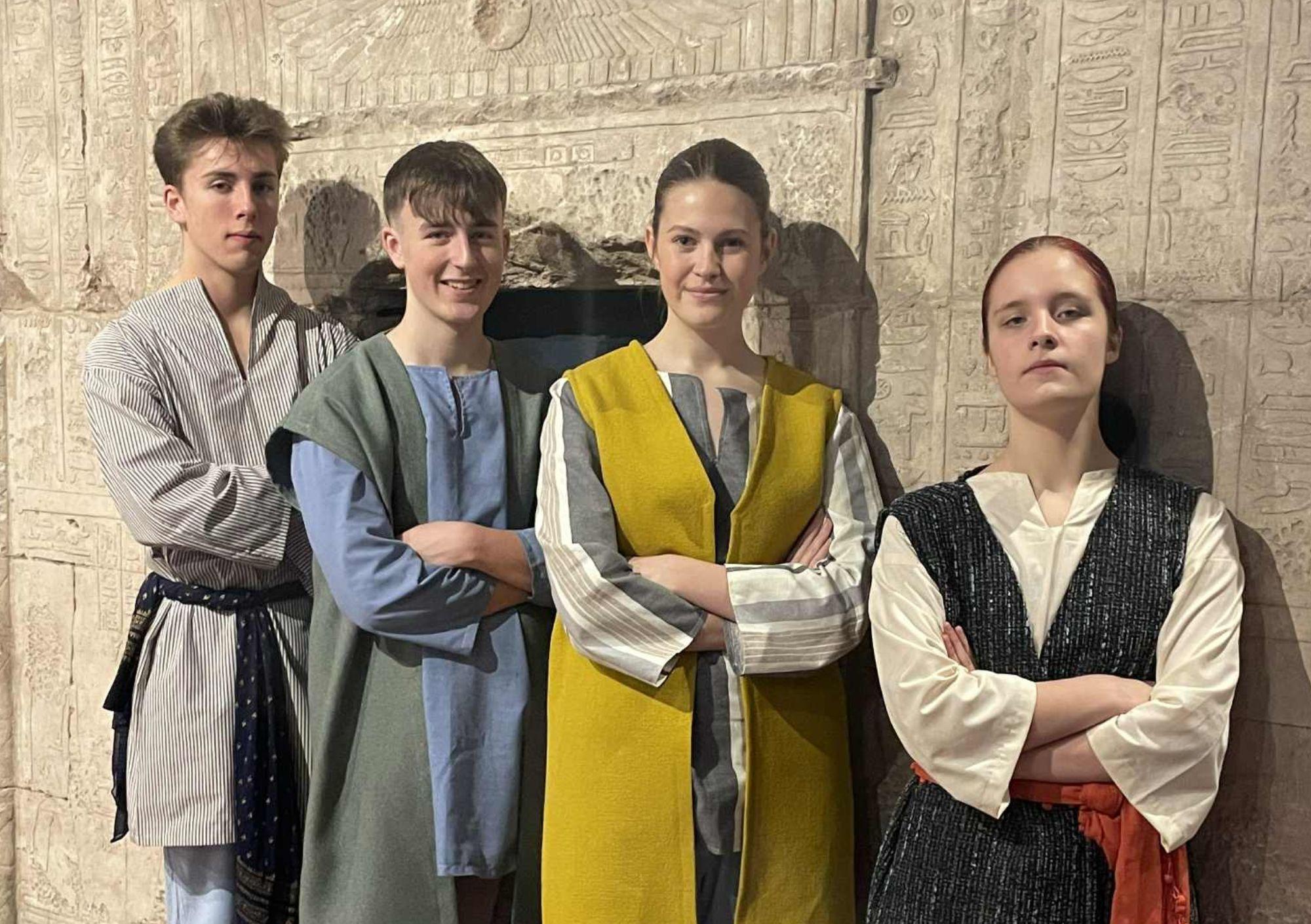 Young performers strike a pose in museum’s Egypt gallery for Joseph musical