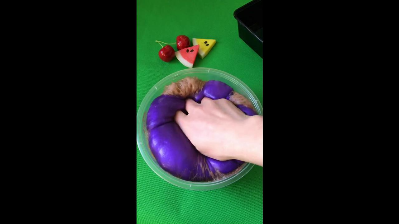 Adding purple glossy slime on a brown cloud slime ASMR