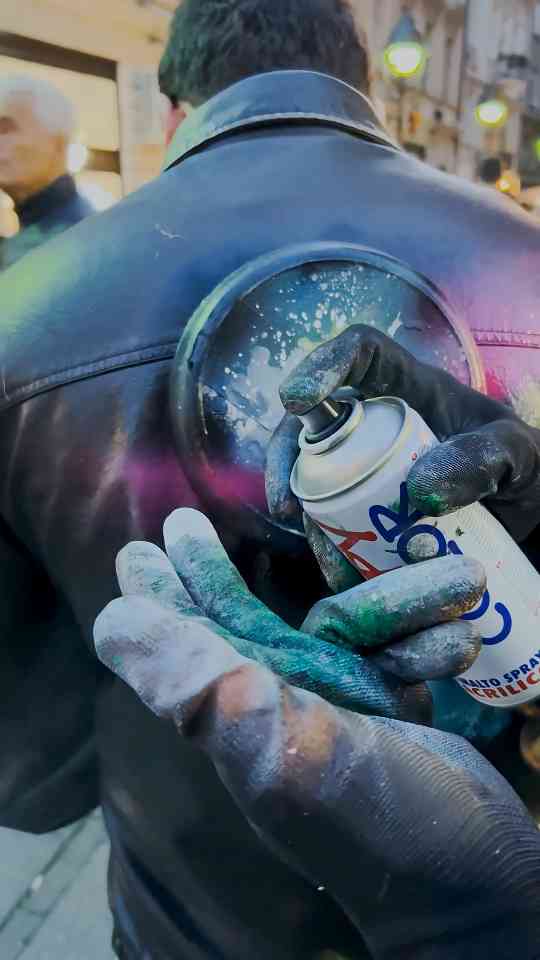 I painted his leather jacket with fire