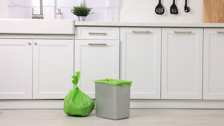 Keep your trash can off the kitchen floor with a clever Dollar Tree DIY