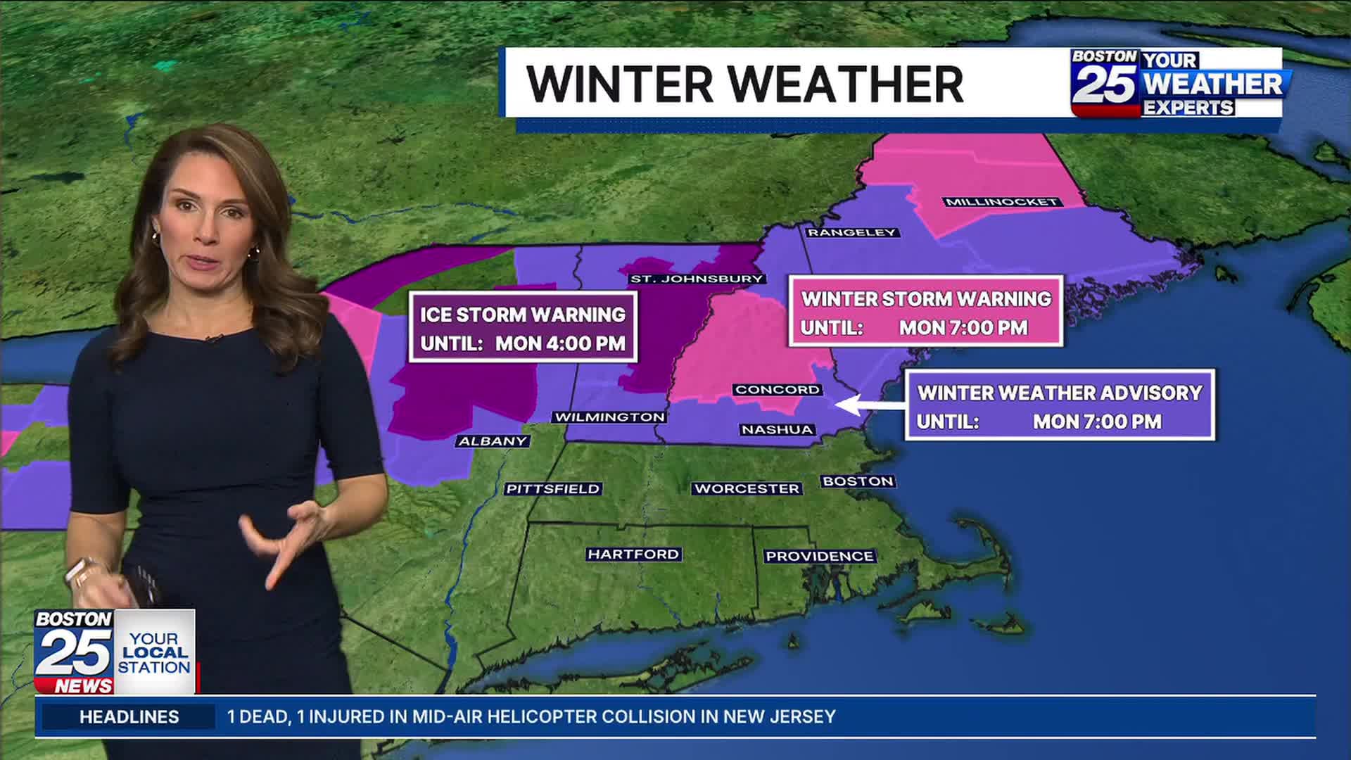 Ice, winter storm warnings in effect for parts of New England on Monday