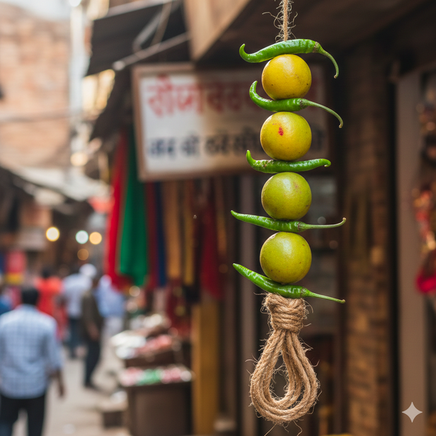 Why is lemon and chilli hung outside shops? Does it actually mean anything?