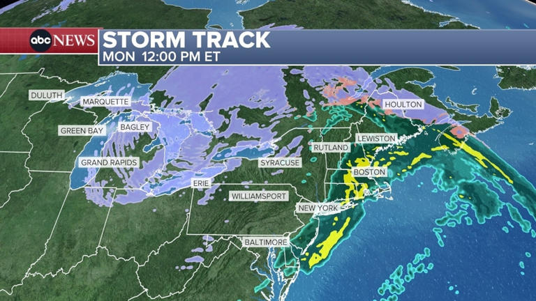 Winter storm moves east on Monday, bringing dangerous wind, snow and ice