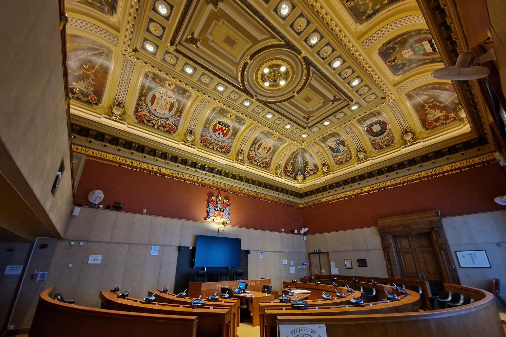 Bygone Burnley: Burnley Town Hall council chamber with historian Roger ...